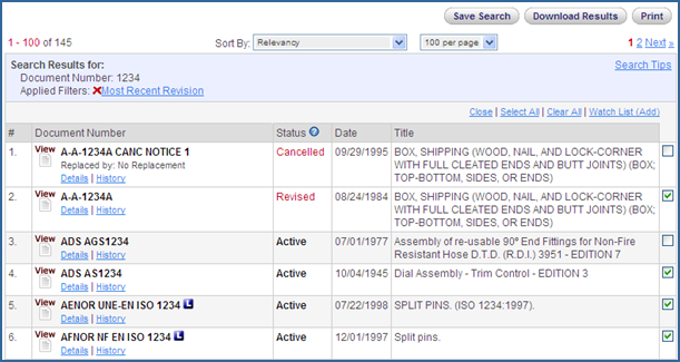 Viewing Search Results